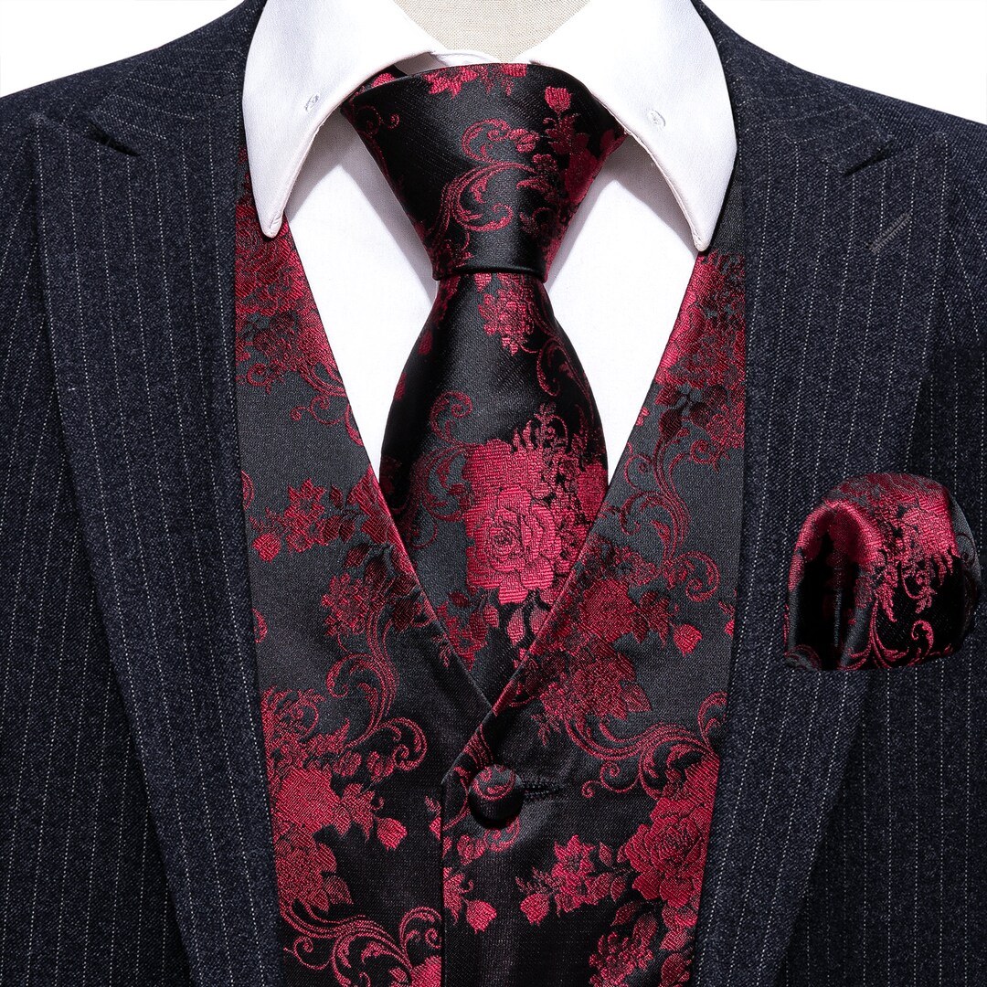 B Mens Vest Silk Red Rose Floral Wedding Silk Waistcoat Tuxedo - Etsy