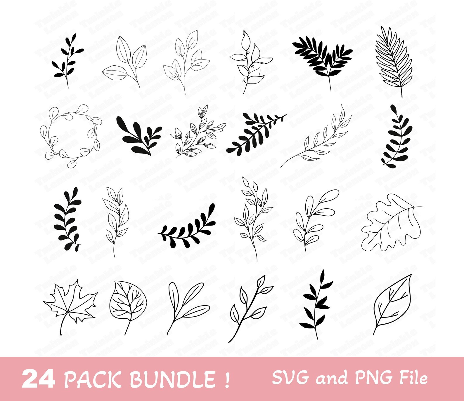 Hand Drawn Leaves Svg 24 Packs Bundle Greenery Svg Leaf Border - Etsy