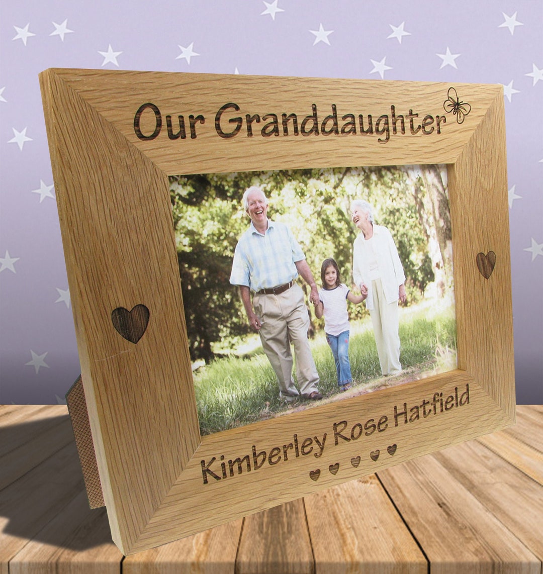 Our Granddaughter Personalised Engraved Solid Oak Photo Frame New Baby ...