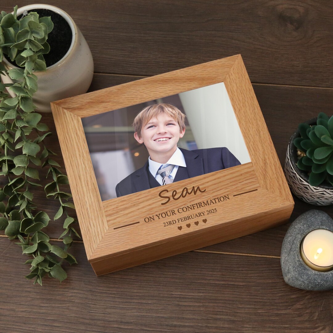 Personalised Boy's Confirmation Day Gift Solid Oak Wooden Photo ...