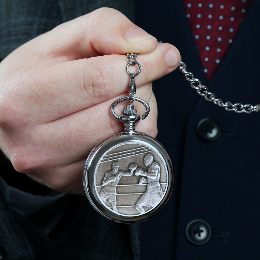 Personalised Boxing Pewter Feature Engraved Boxer Pocket Watch in a ...