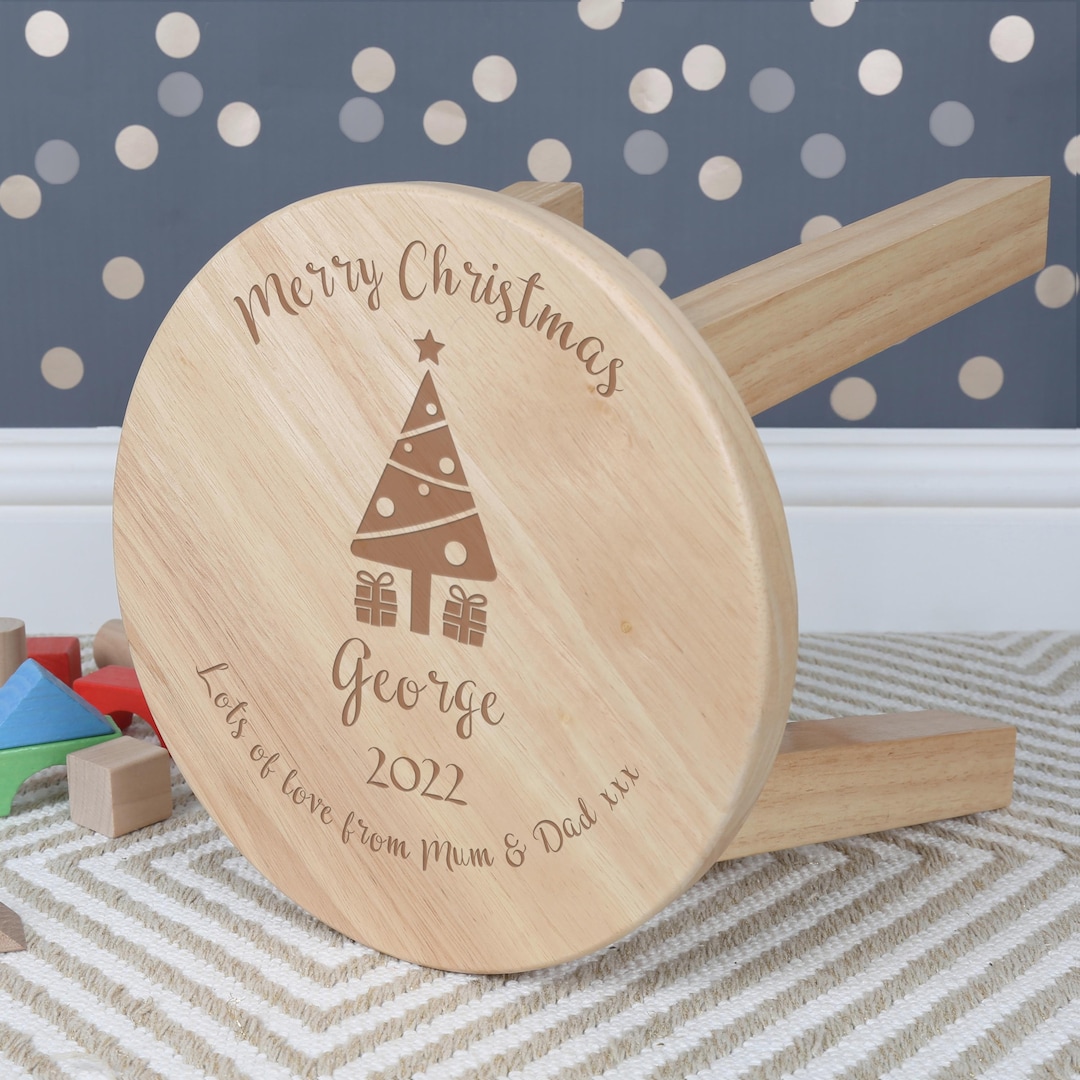 Kids Christmas Personalised Wooden Stool, Custom Toddler Engraved ...