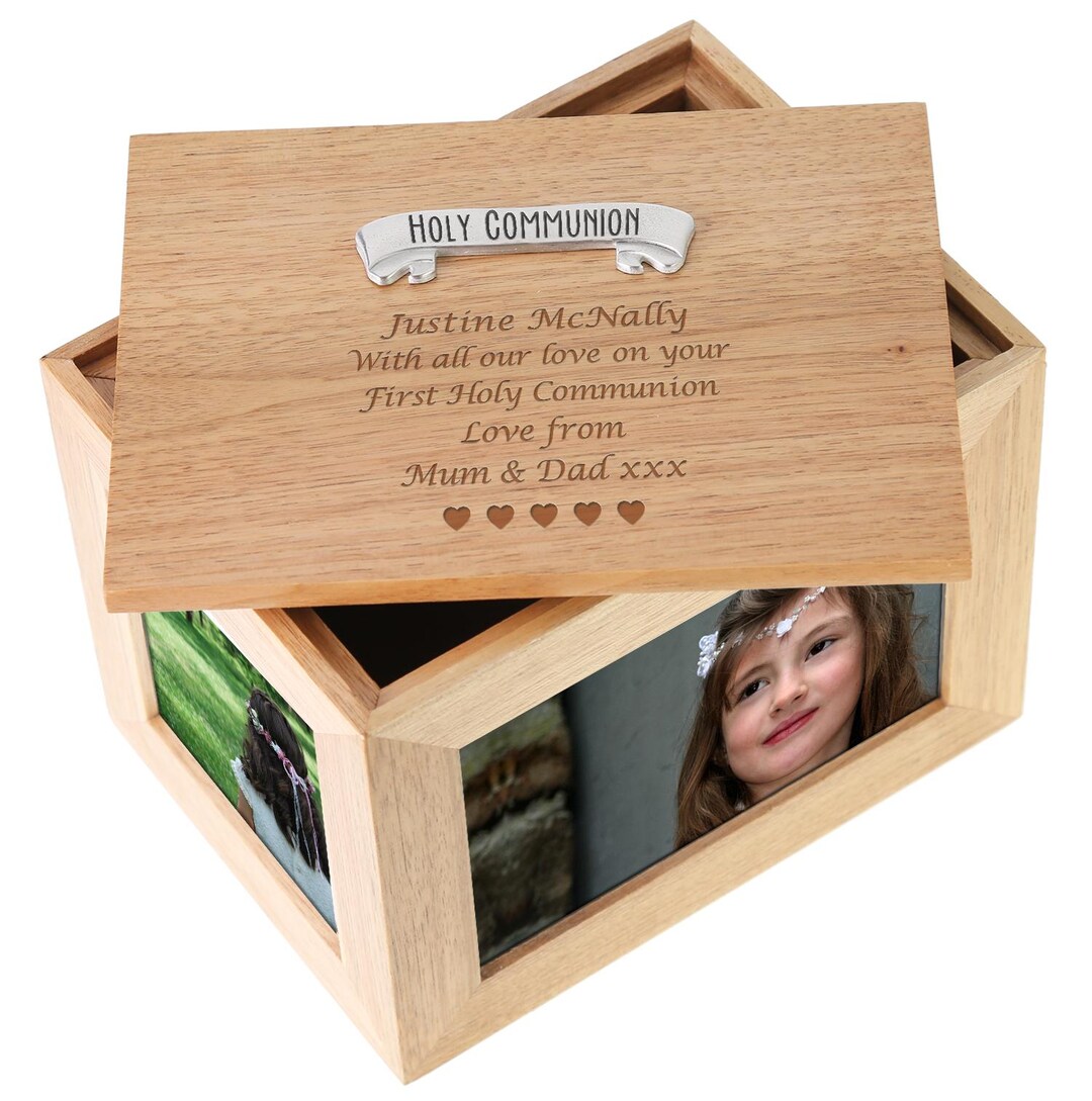 First Holy Communion Gift for Boys or Girls, Personalised Oak Photo ...