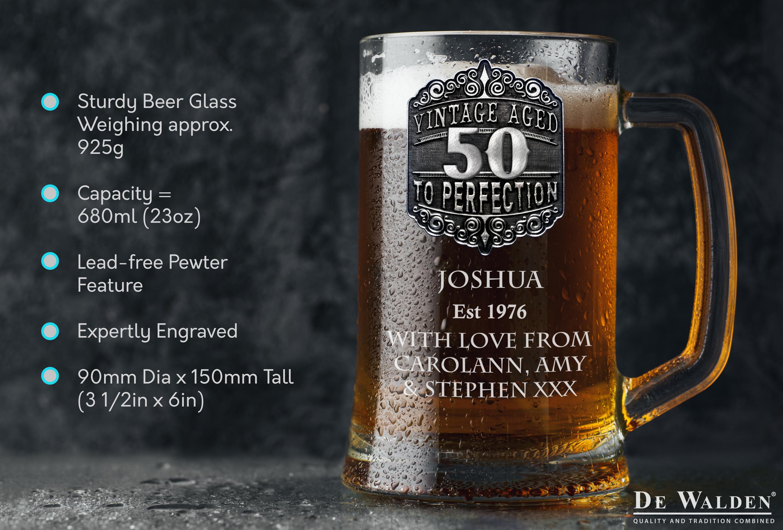 Men's 50th Birthday Beer Mug Glass Tankard With Handmade Pewter Metal ...