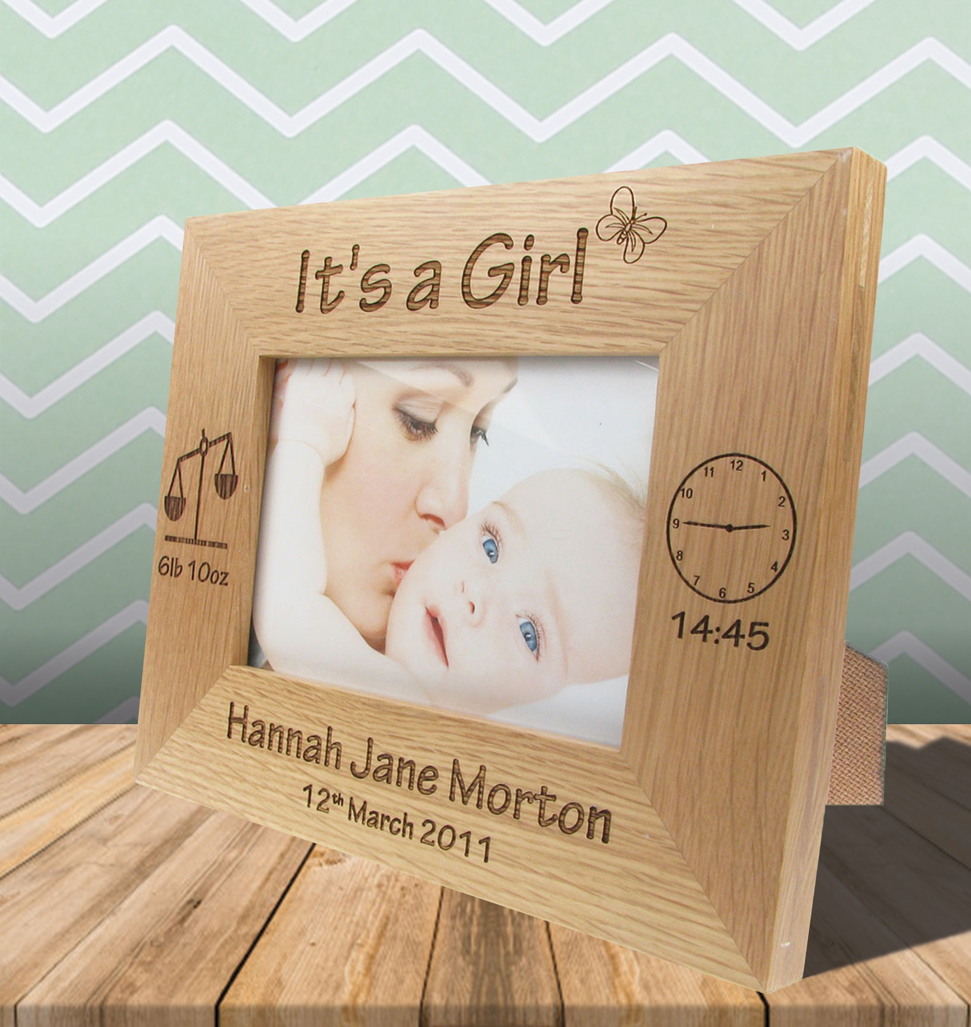 Newborn Baby Girl Personalised Engraved Solid Oak Photo Frame New Baby ...