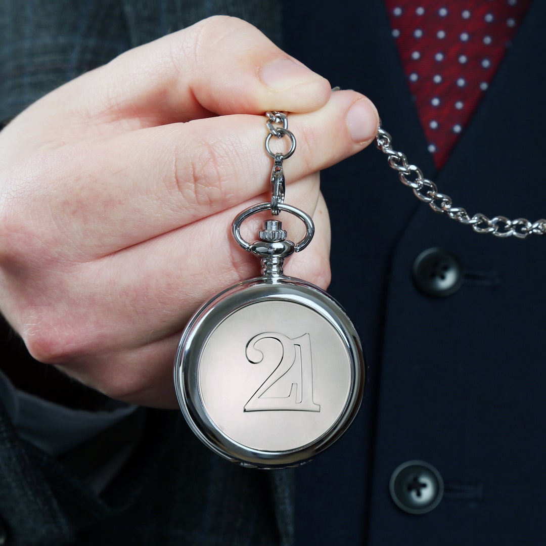 Engraved Personalised 21st Birthday Men's Pocket Watch With 21 Feature ...