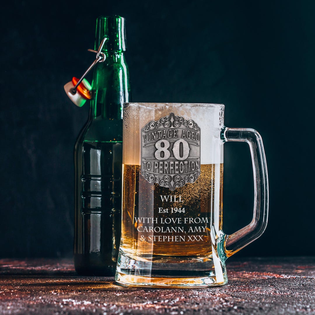 Men's 80th Birthday Beer Mug Glass Tankard With Handmade Pewter Metal ...