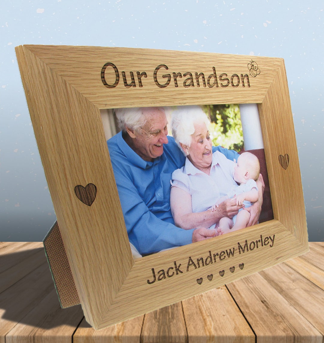 Our Grandson Personalised Engraved Solid Oak Photo Frame New Baby ...