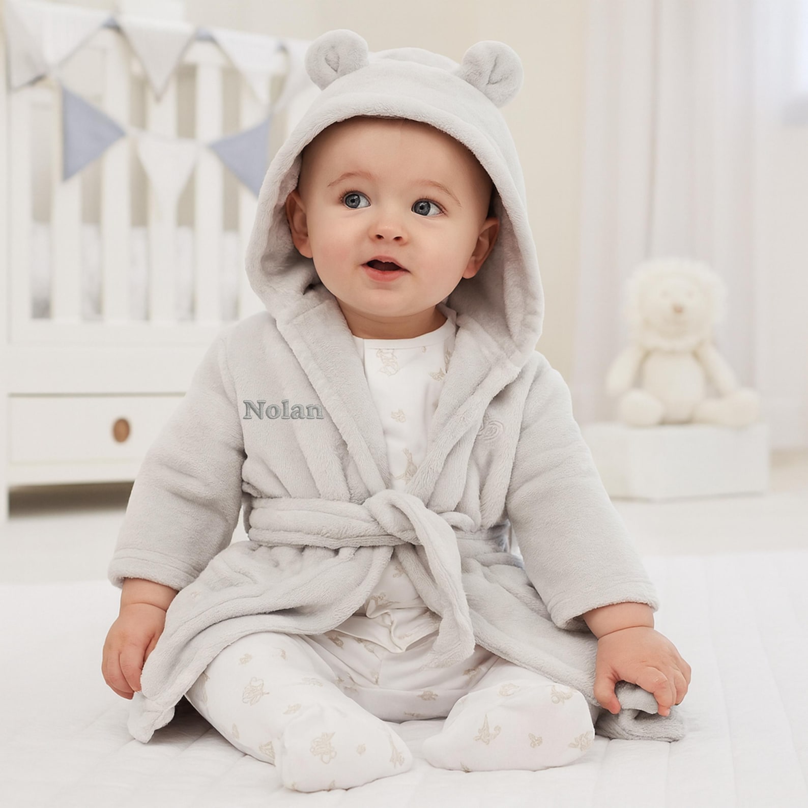 Personalised Baby Dressing Gown – Embroidered Babies Bathrobe, Hooded ...