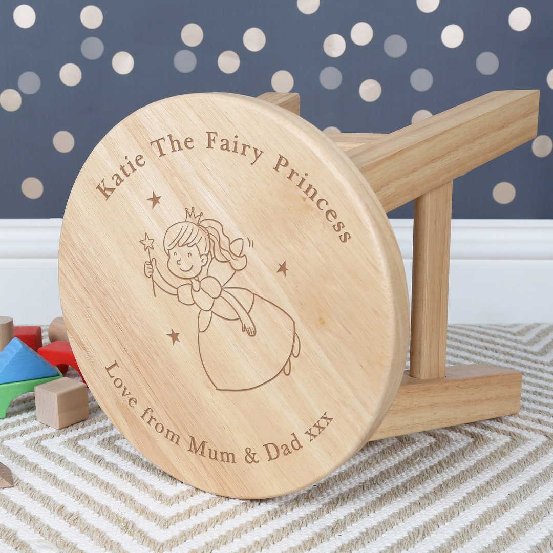 Girls Personalised Wooden Stool, Fairy Princess Design Toddler Stools ...