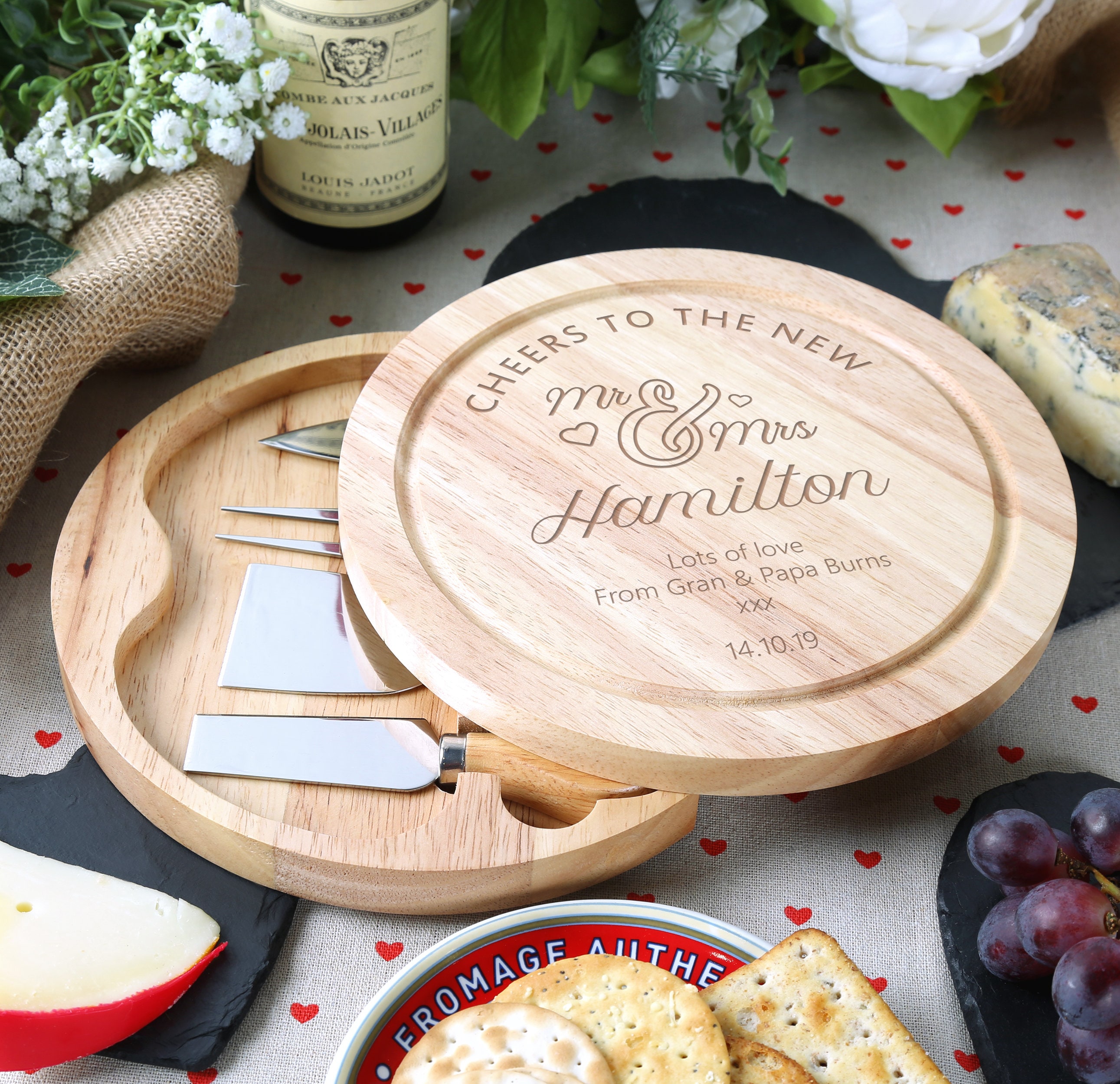 Wedding Day Gift Personalised Cheeseboard Set Quality Cheese Board ...