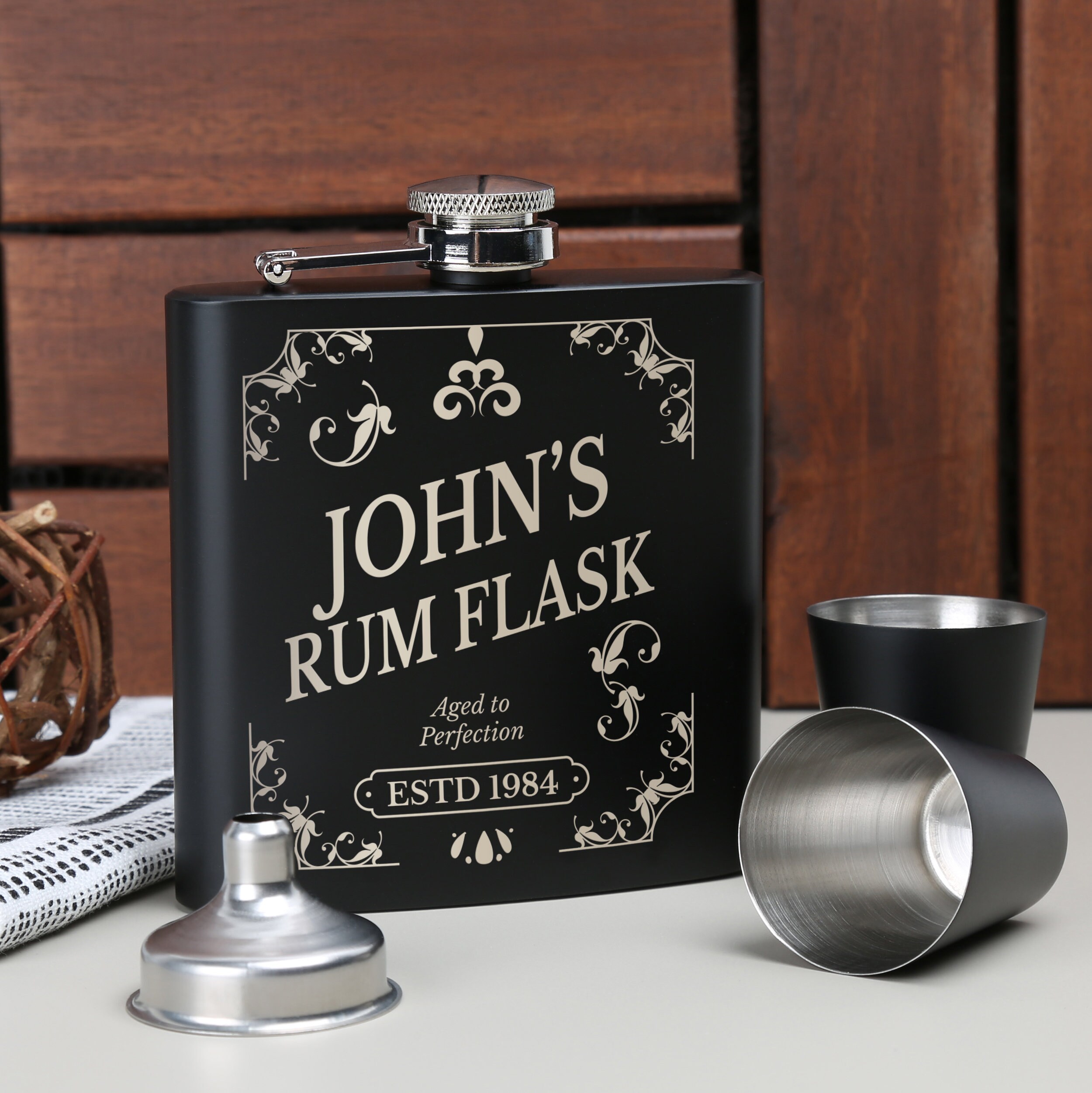 Personalised Rum Lover's Hip Flask Gift With Funnel Set Personalized ...