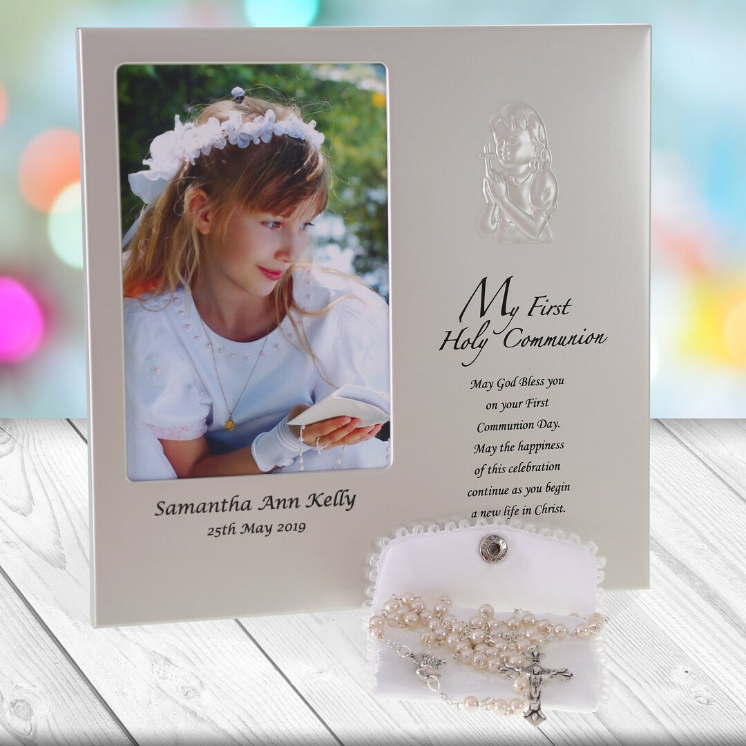 Girl's First Holy Communion Photo Frame and Rosary Beads Gift Set, 1st ...