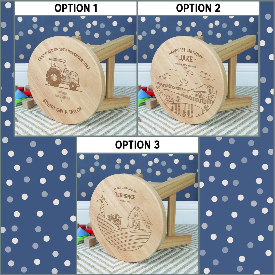 Personalised Wooden Farming Tractor Theme Kids Stool for Boys & Girls ...