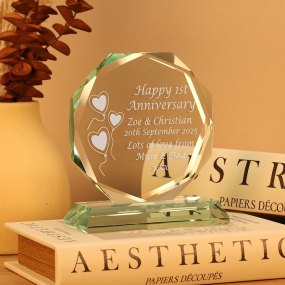 1st Wedding Anniversary Married Couple Gift Personalised Cut Glass Gift One Year Together Son Daughter in Law Happy Anniversary Gifts Etsy UK