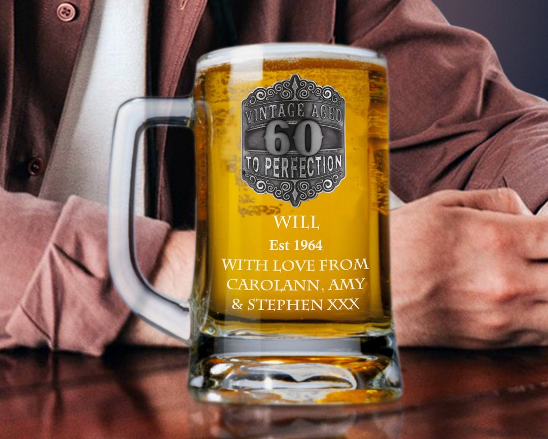 Men's 60th Birthday Beer Mug Glass Tankard With Handmade Pewter Metal ...