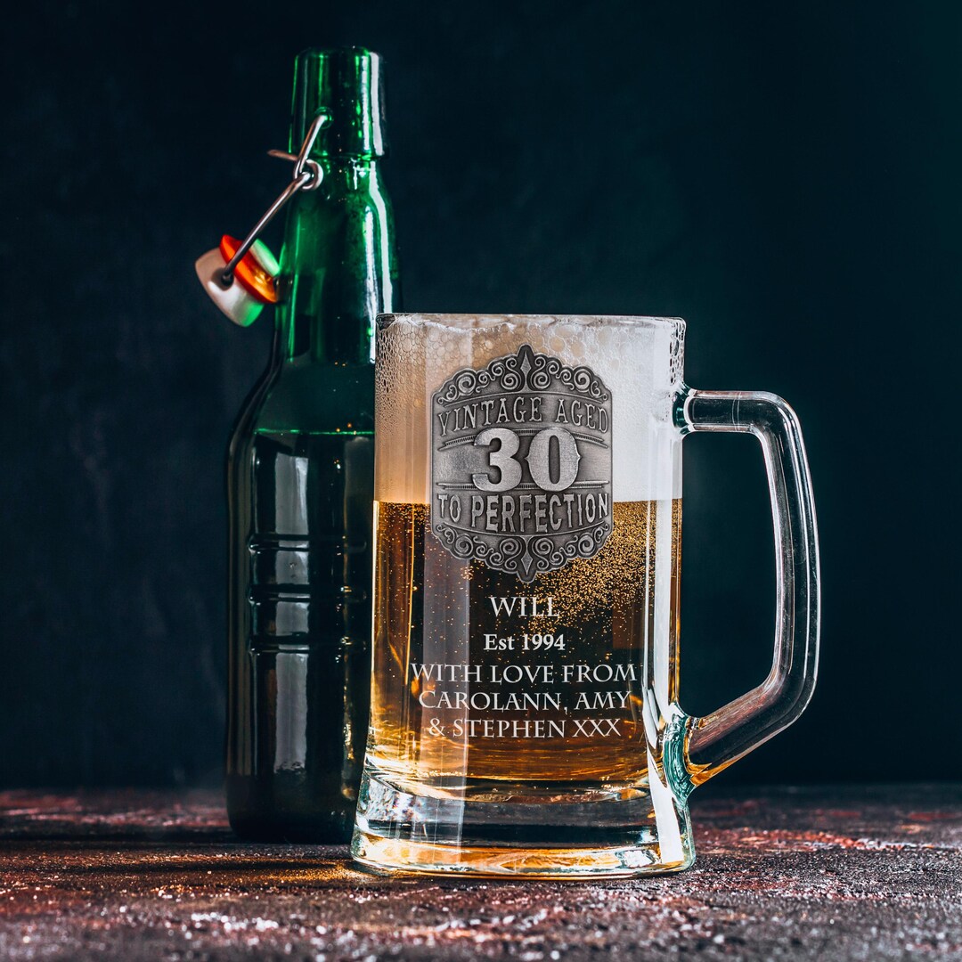 Men's 30th Birthday Beer Mug Glass Tankard With Handmade Pewter Metal Vintage Feature ...