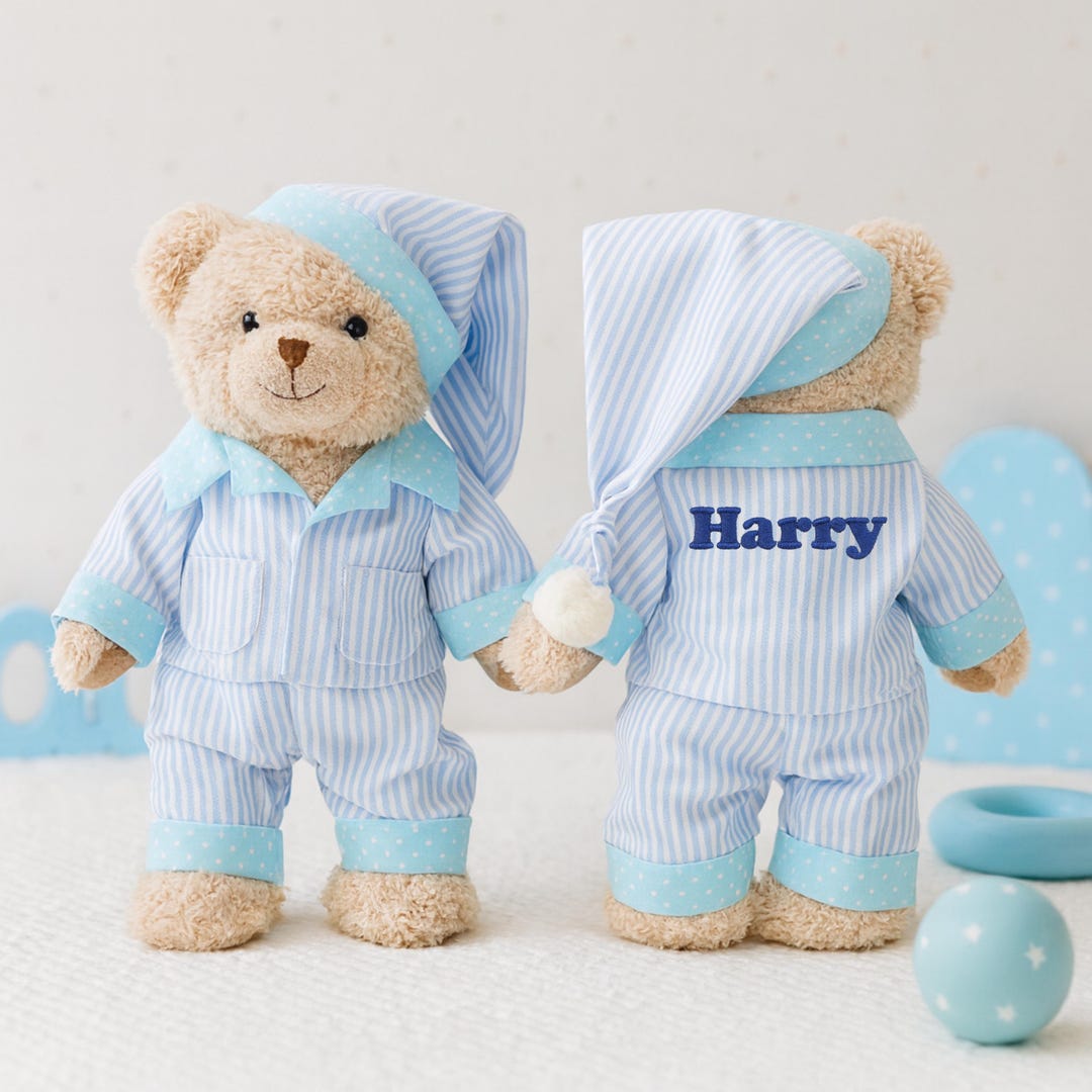 Personalised Blue Teddy Bear – Embroidered Teddies With Name, Baby Boy ...