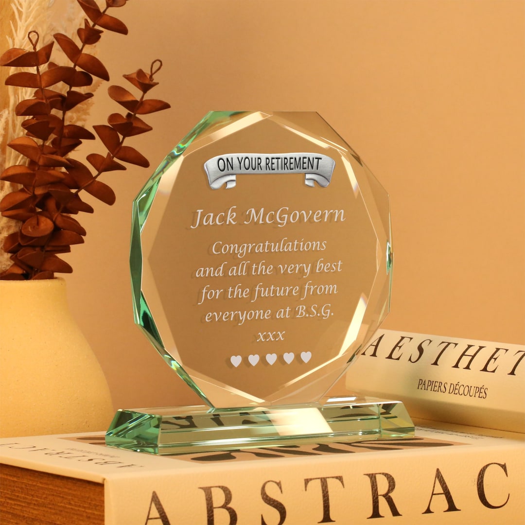 Retirement Engraved Glass Gift, Personalised Glass Plaque Gifts, Man or ...