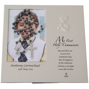 Engraved Boy's First Holy Communion Photo Frame and Rosary Beads Gift ...