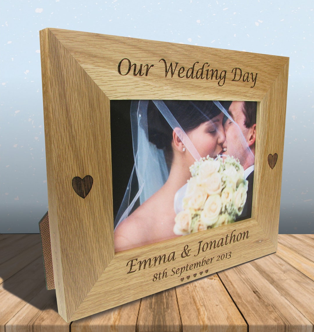 Our Wedding Day Personalised Engraved Solid Oak Photo Frame Newly ...
