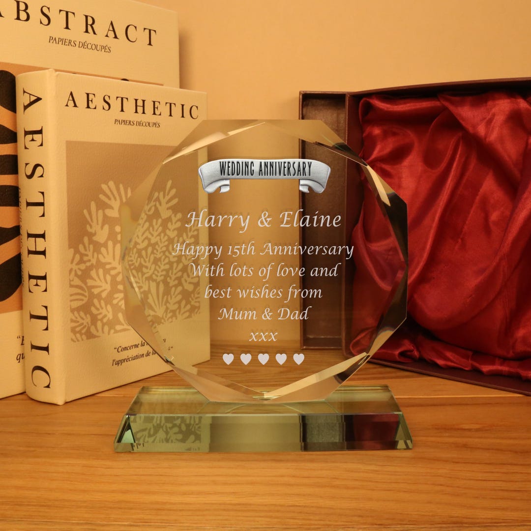 15th Crystal Wedding Anniversary Gifts, Personalised Engraved Glass ...