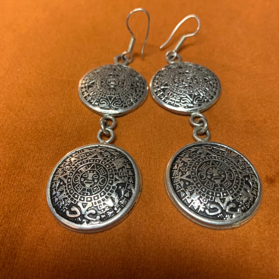 Gorgeous 925 sterling silver Aztec calendar dangle wi… - Gem
