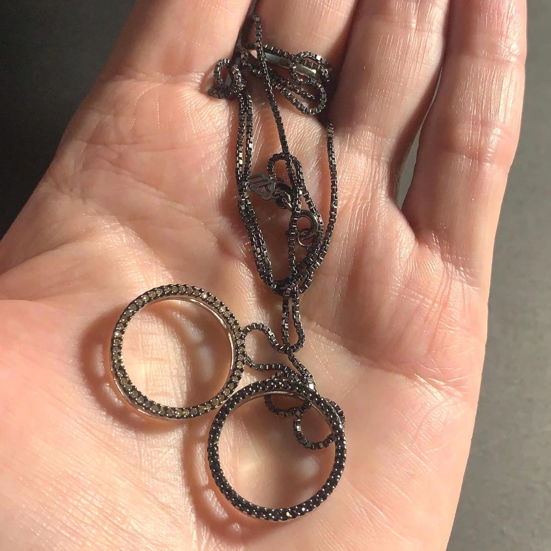 Very Unique Pretty Stamped 14k Gold Patina Silver Chain With Black ...