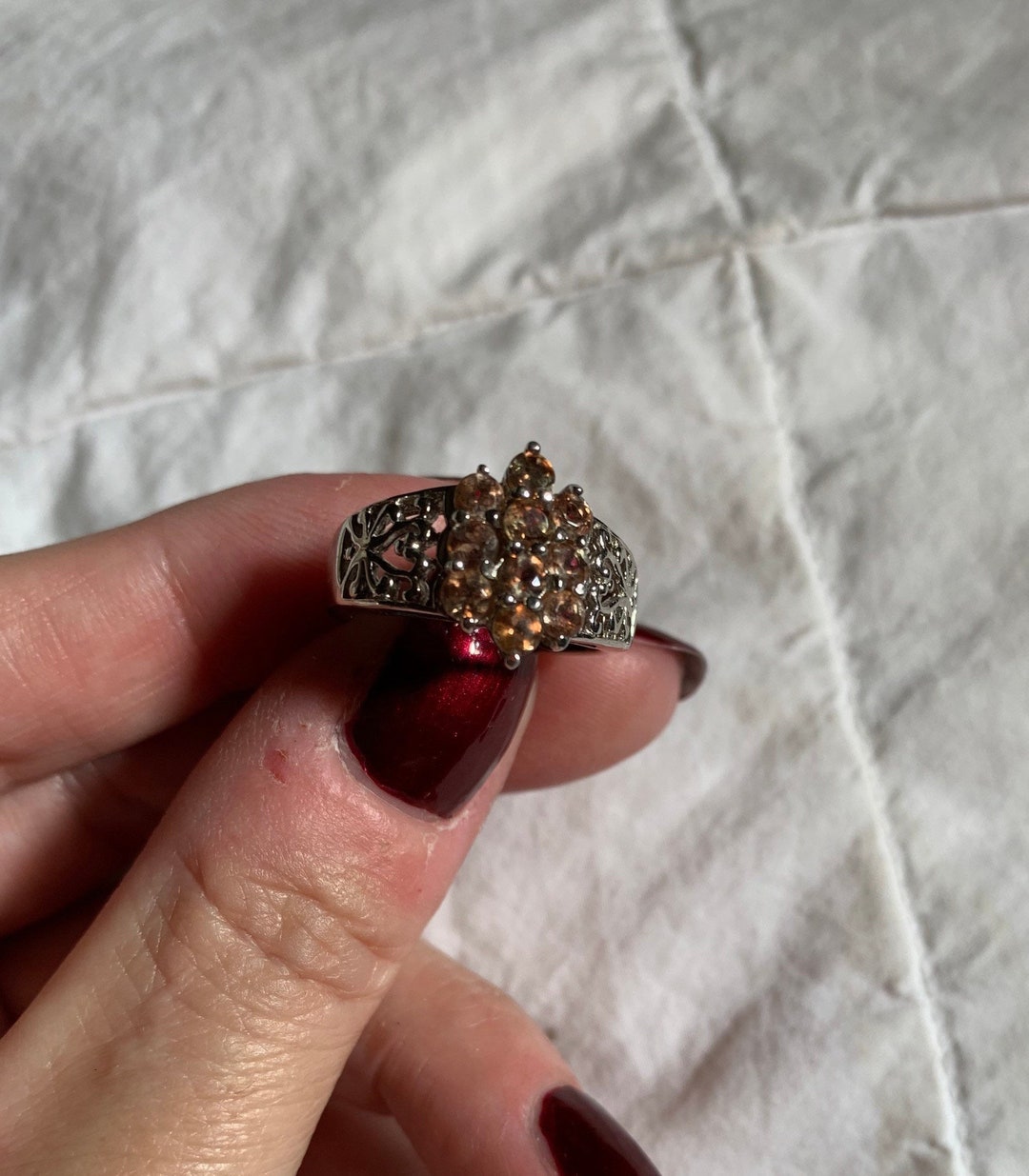 Vintage Size 7 925 Sterling Silver Ring Featuring Cognac Colored Topaz ...