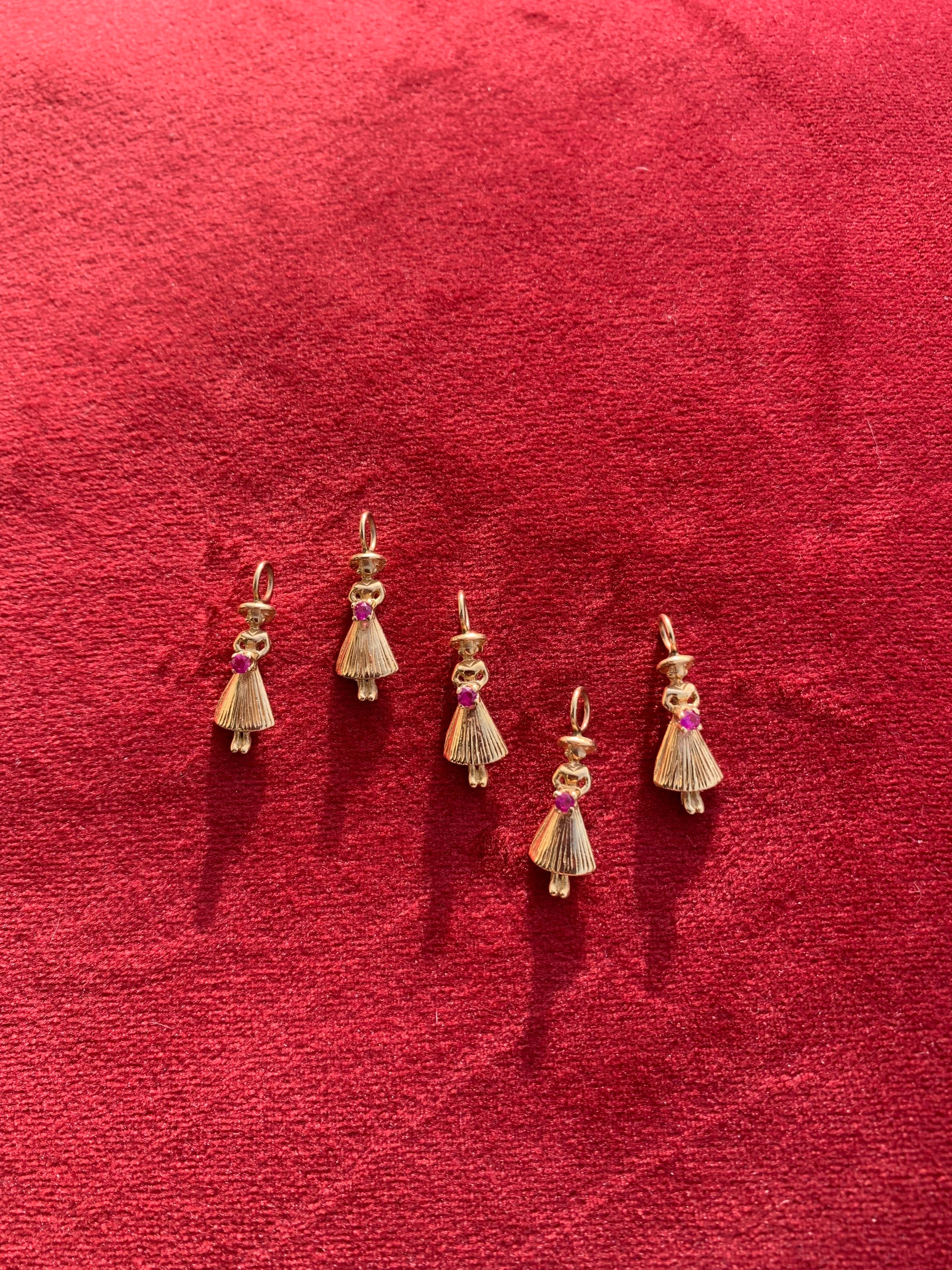 Adorable Vintage Set of Bridesmaid Charms Featuring Rubies Set in 14k ...