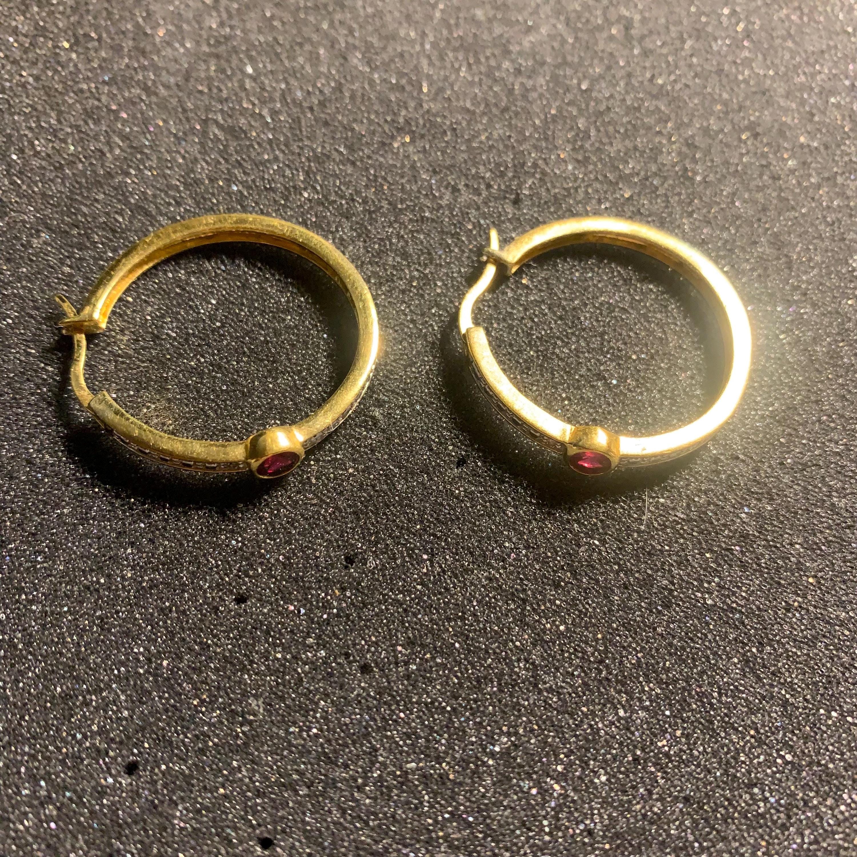 Gold Vermeil Lever Back Hoop Earrings Featuring Cz Stones and Garnet ...