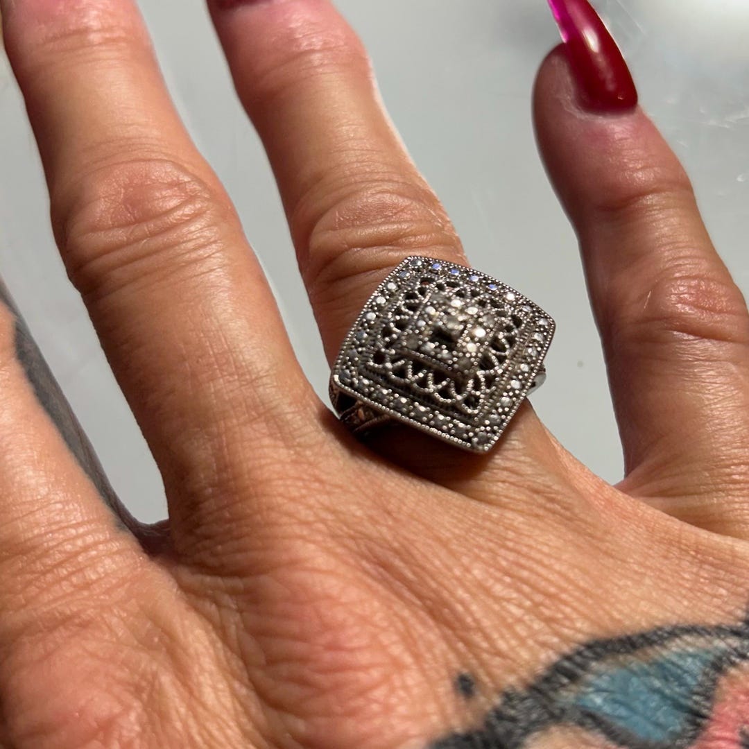 Beautiful Size 6 Vintage Edwardian Style Sterling Silver Ring With CZ ...