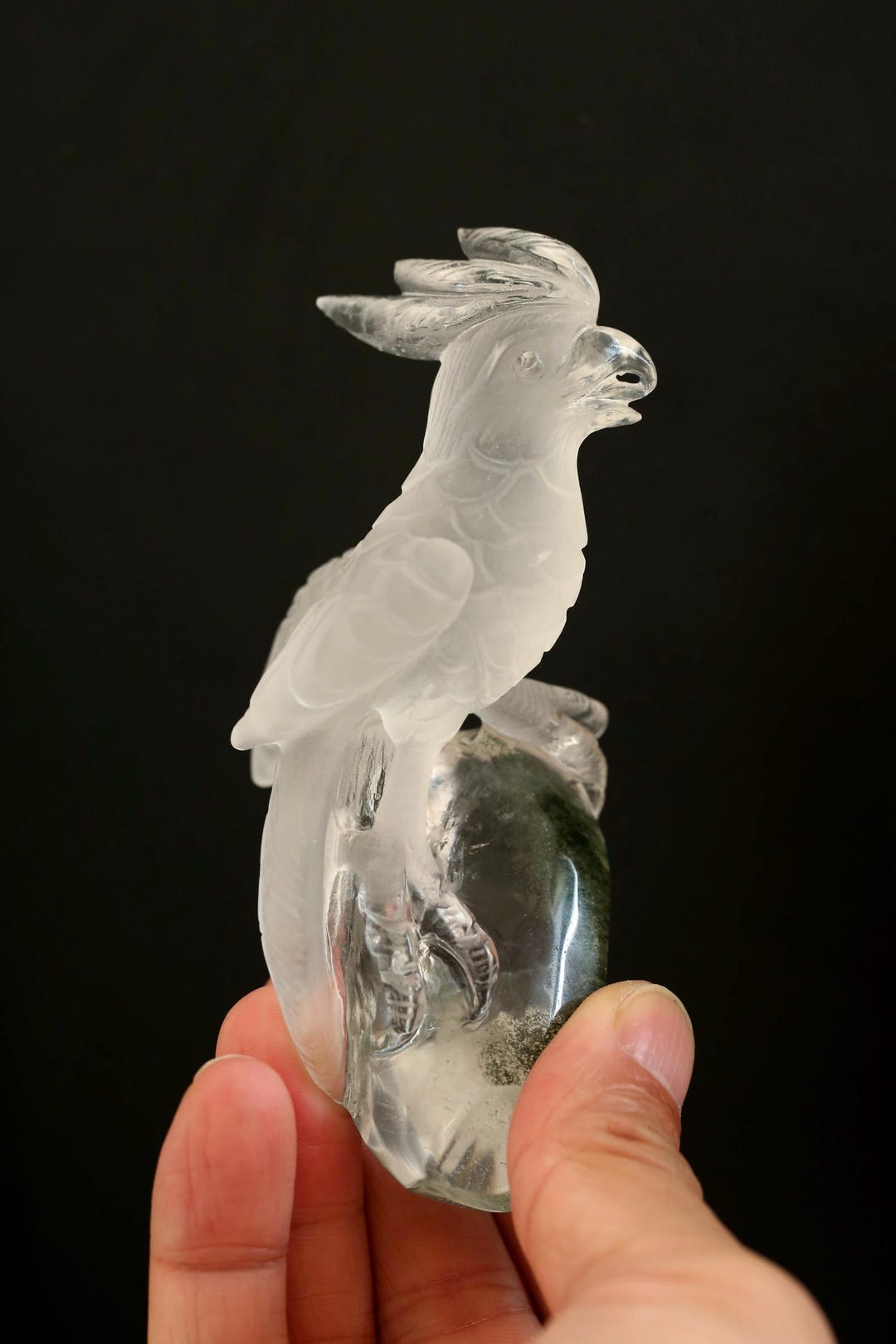 Garden Quartz Parrot Carving | Natural Lodolite Quartz Crystal | Hand ...