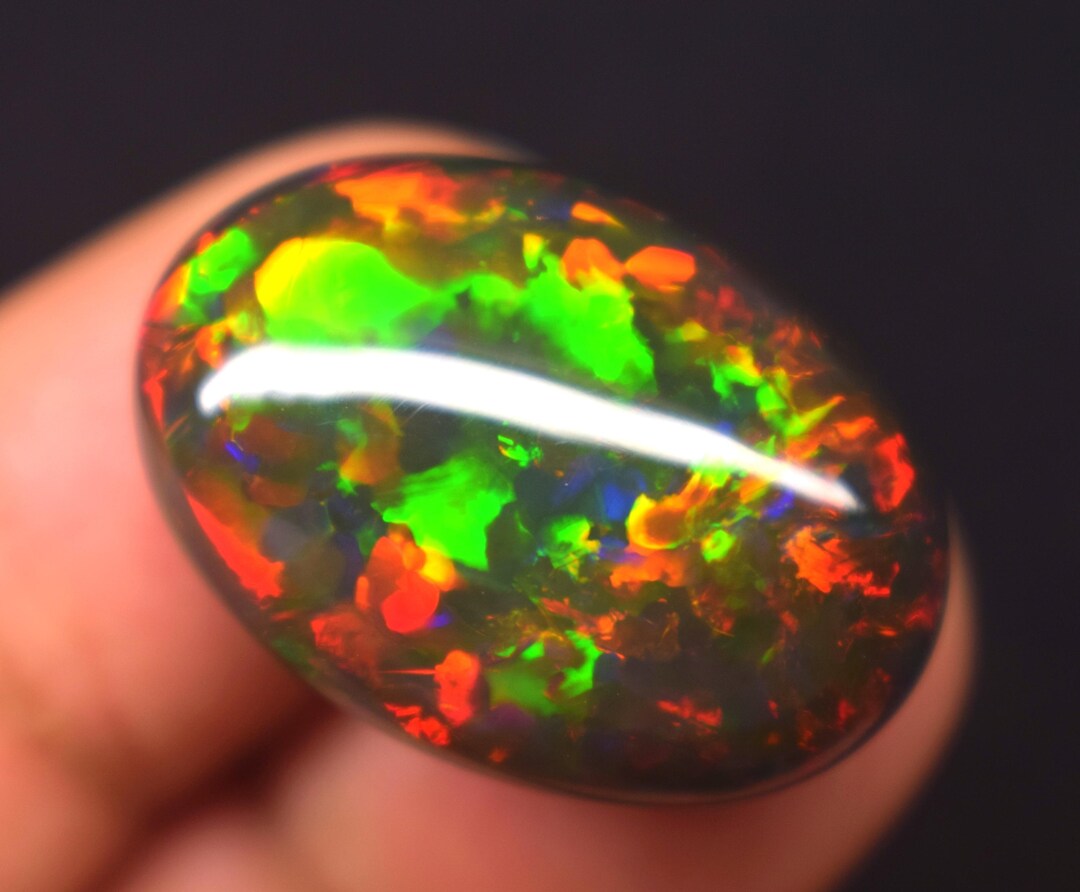 Ethiopian Black Fire Opal Stone, Natural Black Opal, Multi Fire Opal ...