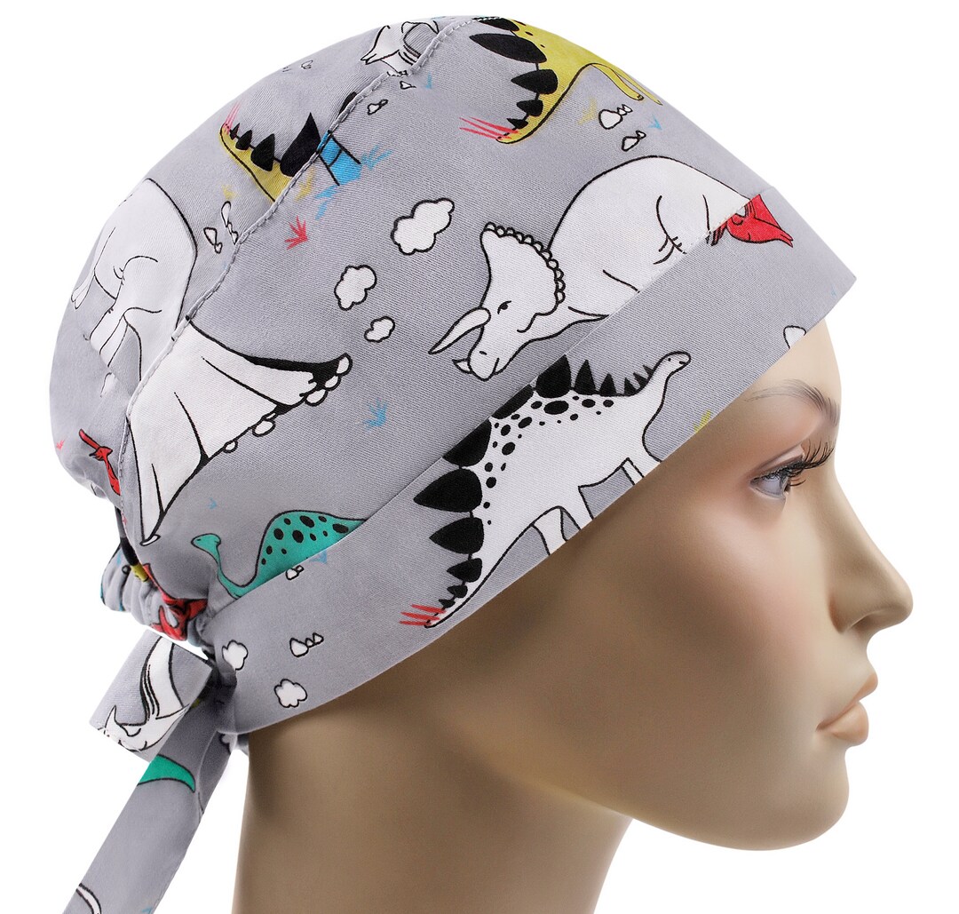 Surgical Cap Pixie, Scrub Caps for Women, Scrub Hats, Surgery Hat Dino ...