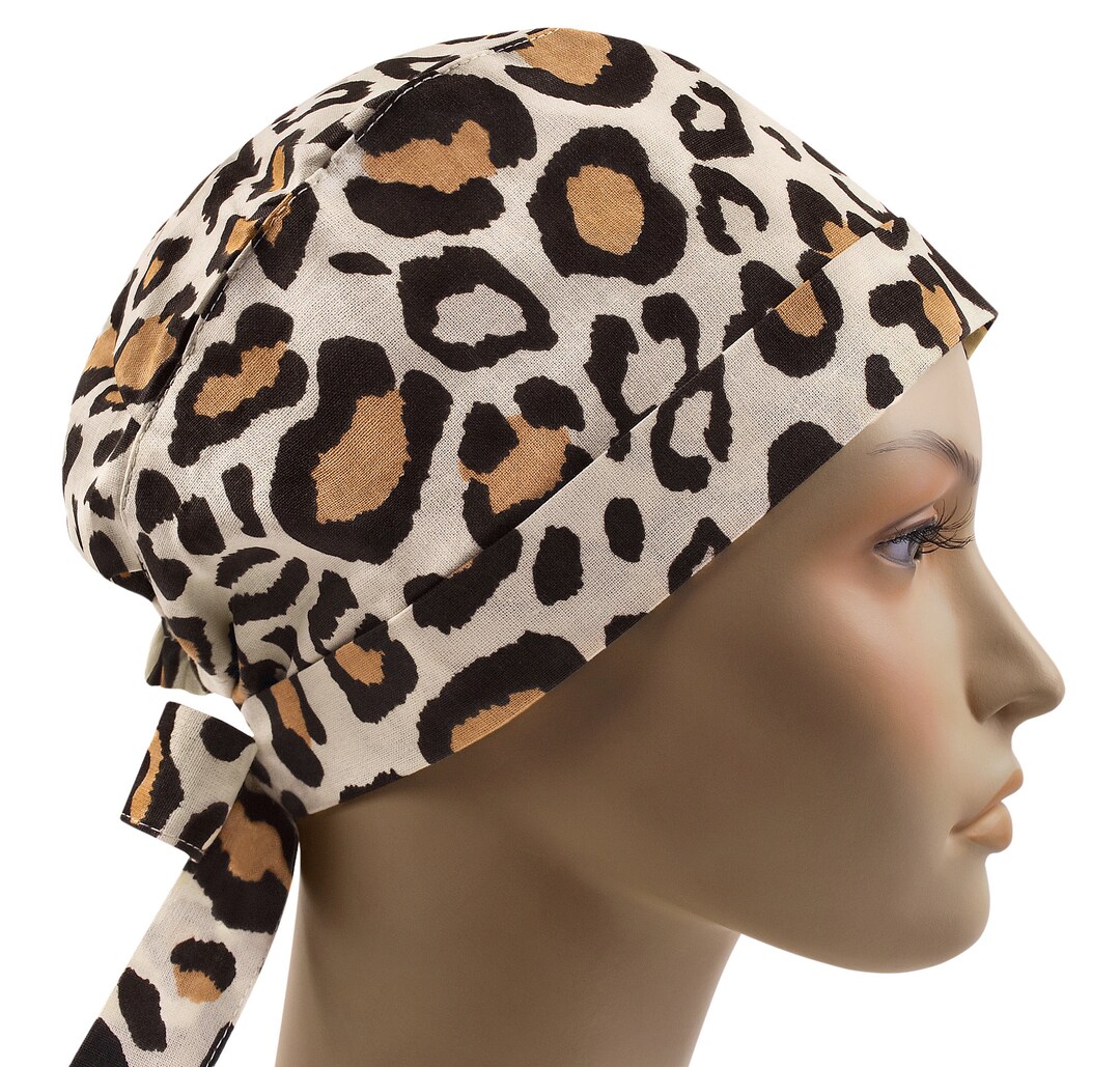 Scrub Cap Pixie, Surgical Hat, Nurse Cap, Scrub Hats Cheetah, Beige ...