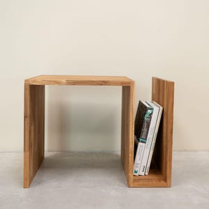 Solid Wood Oak Bedside End Table S-shape, Nordic Nightstand Cabinet ...