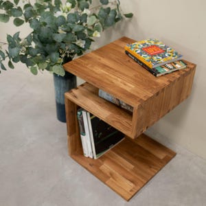 Solid Wood Oak Bedside End Table S-shape, Nordic Nightstand Cabinet ...