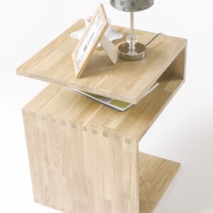 Solid Wood Oak Bedside End Table S-shape, Nordic Nightstand Cabinet ...