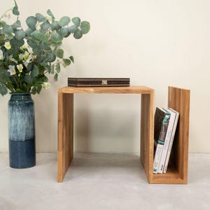 Solid Wood Oak Bedside End Table S-shape, Nordic Nightstand Cabinet ...