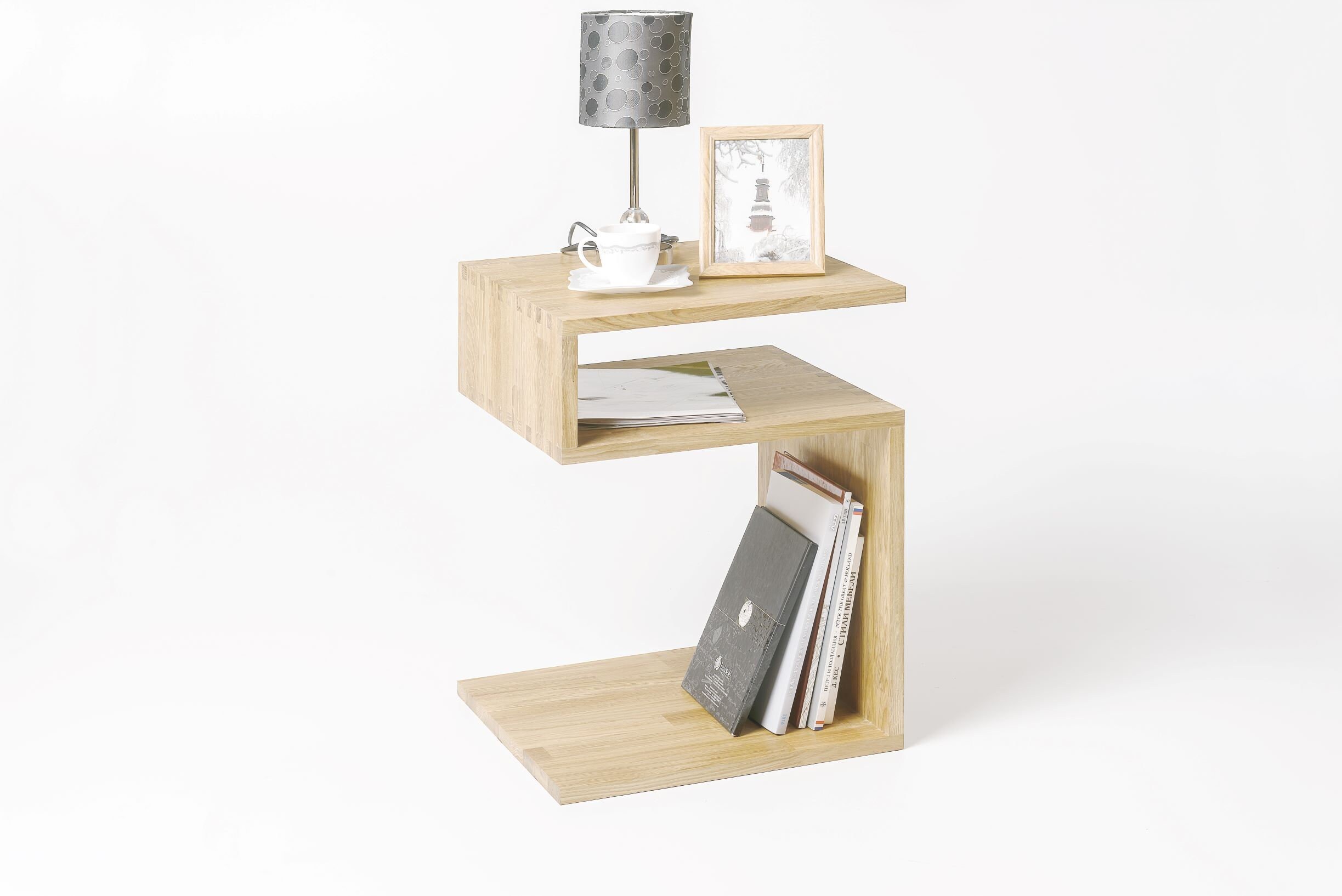 Solid Wood Oak Bedside End Table S-shape Nordic Nightstand - Etsy