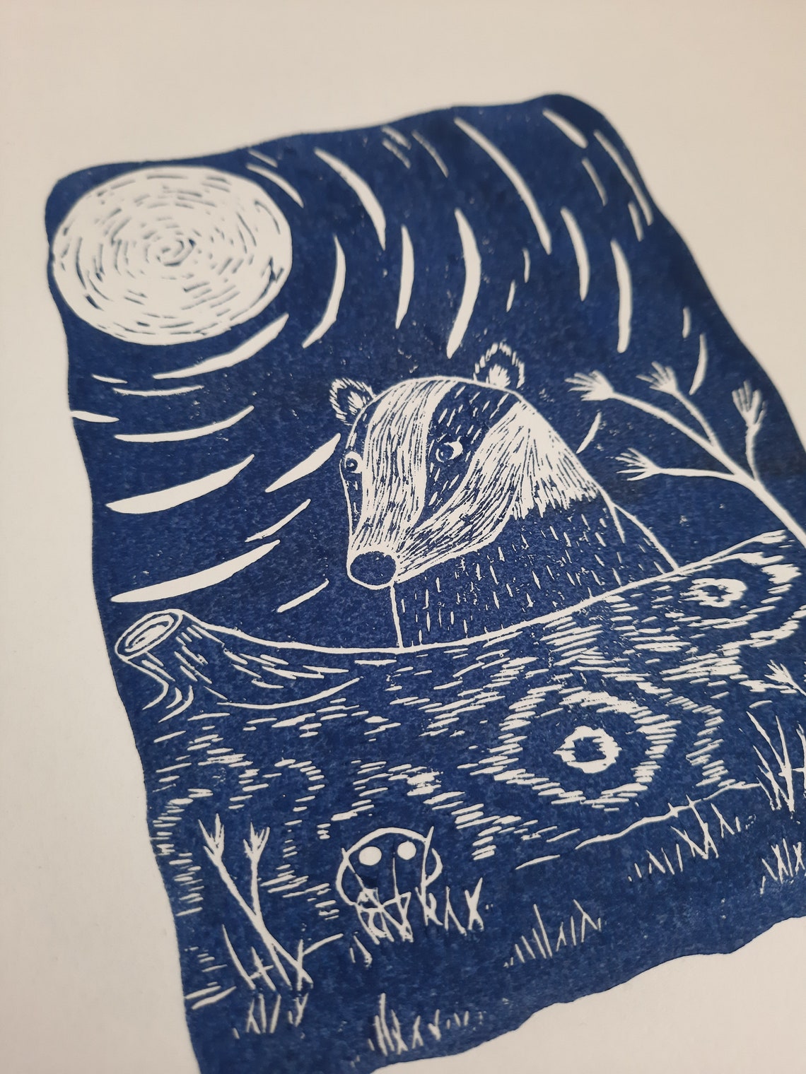 Badger Moonlit Night Lino Cut Print, Limited Edition Garden Animal Wall ...