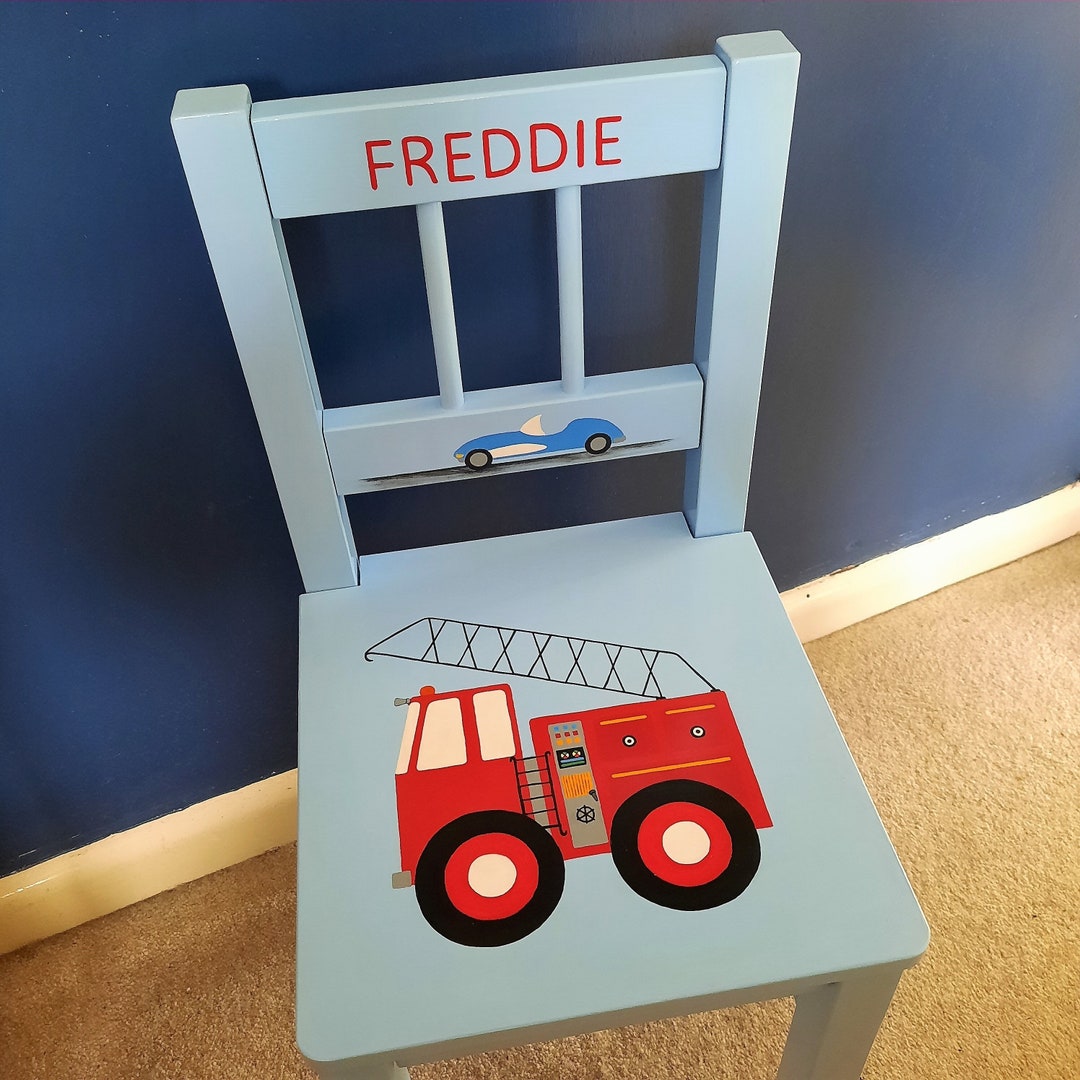 Hand Painted Fire Engine Wooden Chair - Personalized Kids Decor - Etsy