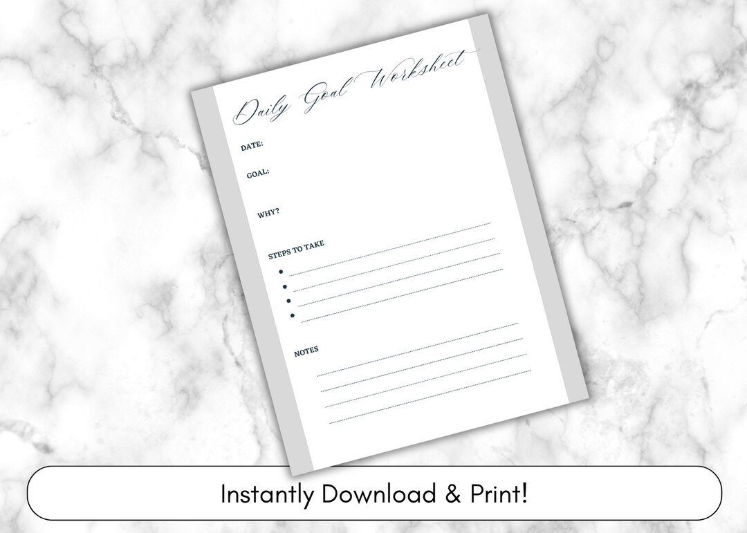 Daily Goal Worksheet Planner Printable, Goal Planner, Goal Tracker ...