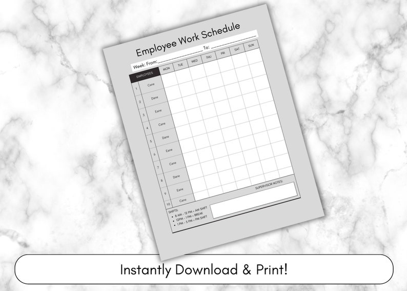 Employee Work Schedule Planner Printable, Employee Attendance ...