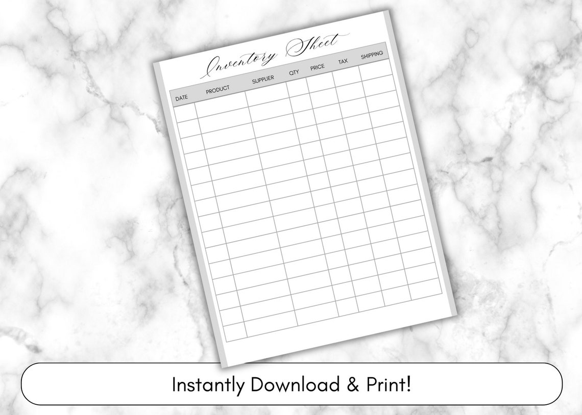 Inventory Sheet Printable Tracker Calligraphy Minimalist - Etsy