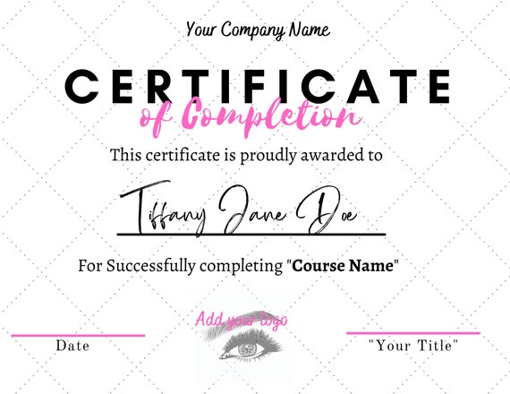 Certificate of Completion Template Makeup Training Eyelash | Etsy
