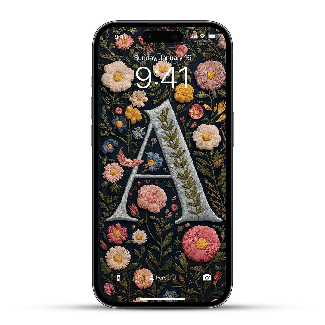 Modern Art Embroidered Letter A Embroidery Vintage Floral Pattern ...