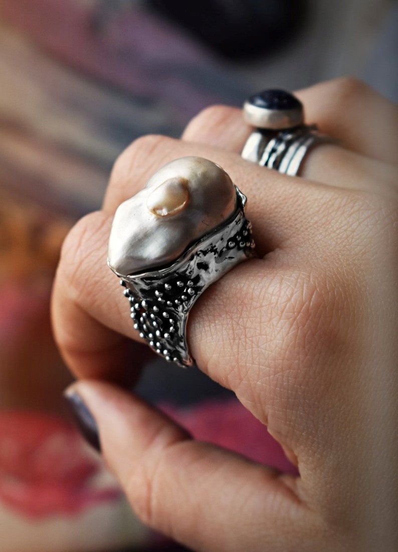 Raw Pearl Ring Silver Ring with Irregular Pearl Gemstone | Etsy