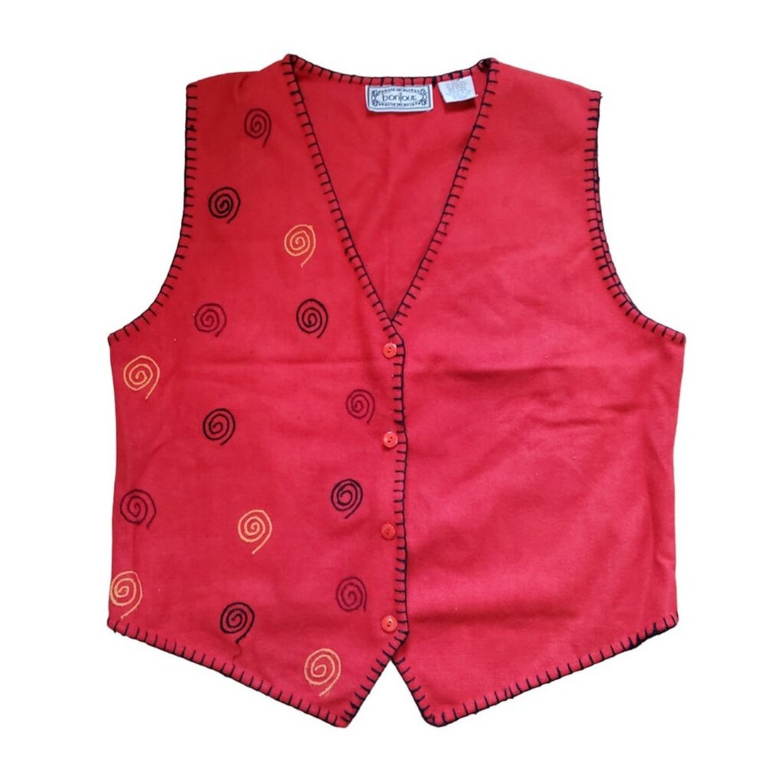 Vintage 90s Red Swirl Pattern Embroidered Vest Women's Size 18 Bohemian ...